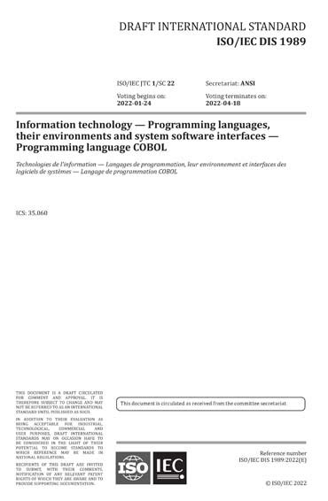 ISO IEC DIS 1989 2022 Information Technology Programming Languages Their Environments And