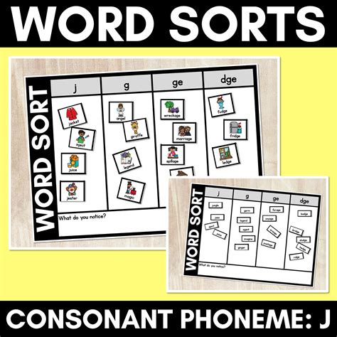 Consonant Phoneme J Word Sort Mrs Learning Bee