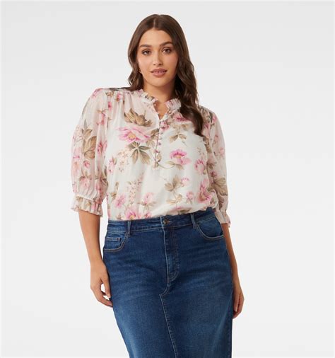 Buy Pink Devon Floral Rita Curve Half Placket Blouse Online