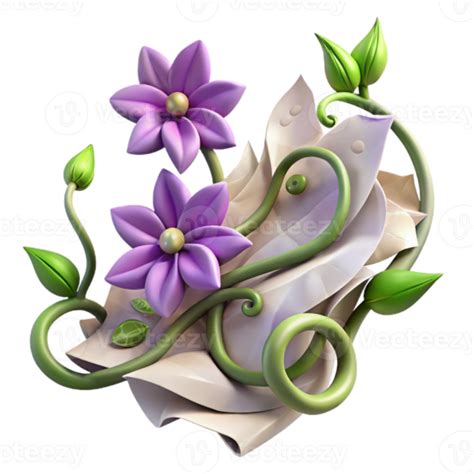3d Render Of Floral Vines And Paper Scrolls Illustration 55448787 Png