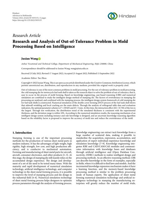 Pdf Research And Analysis Of Out Of Tolerance Problem In Mold