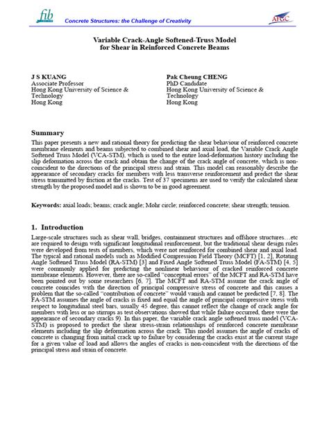 Shear Variable Crack Angle Softened Truss Model Pdf Fracture Deformation Engineering