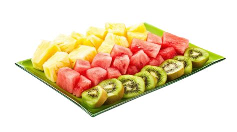 A Plate Of Sliced Fruit On A Black Background 55452235 Png