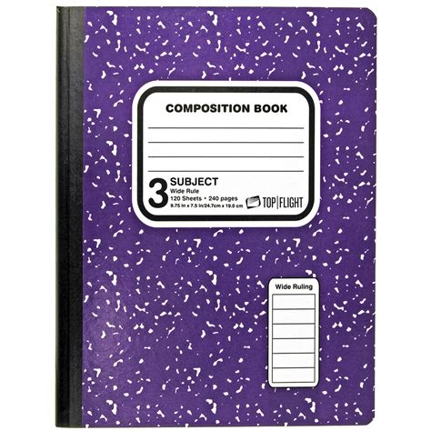 Composition Book 3 Subject Wide Rule 120 Sheets Purple