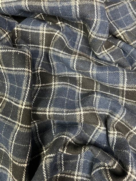 Plaid Flannel Fabric Blacknavywhite Plaid 100 Cotton Etsy