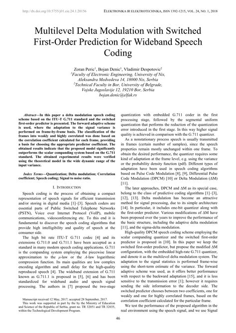 Pdf Multilevel Delta Modulation With Switched First Order Prediction