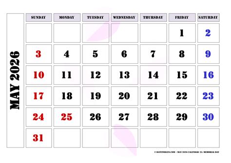 Free May 2026 Calendar With Us Holidays Printable Pdf