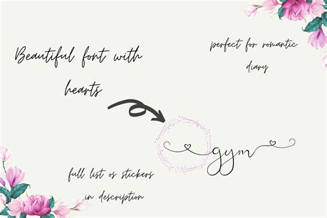 Romantic Script Stickers Font With Hearts Black Elegant Font By Old Continent Design