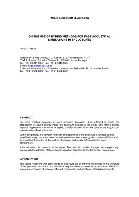 Pdf On The Use Of Hybrid Methods For Fast Acoustical Simulations In Enclosures