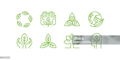 벡터 간단한 선 아이콘 및 일러스트레이션 생태 바이오 및 유기농 포장 배지 생태 환경 친화적이고 지속 가능한 개발 신선한 천연 성분 화장품 및 제품 0에 대한 스톡 벡터