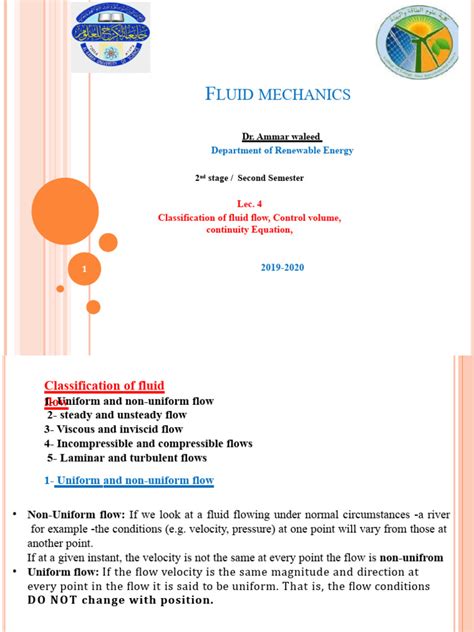 Lec4 Cv Continuity Eq Pdf Fluid Dynamics Viscosity