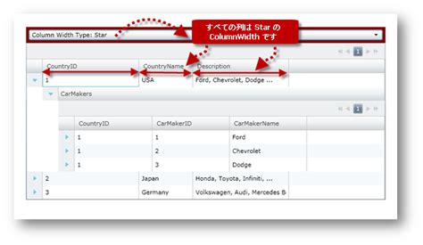 列幅設定の変更 infragistics wpf™ ヘルプ