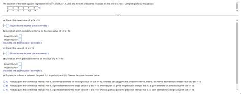 Solved The Equation Of The Least Squares Regression Line Is