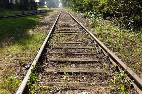 Free Photo Beautiful Shot Of Train Tracks Covered With Grass During