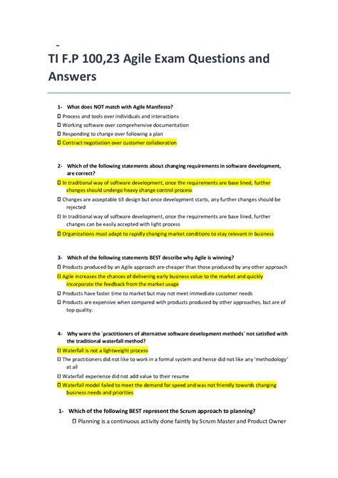 TI F P Agile Exam Questions And Answers Browsegrades