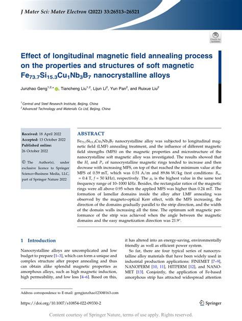 Effect Of Longitudinal Magnetic Field Annealing Process On The Properties And Structures Of Soft