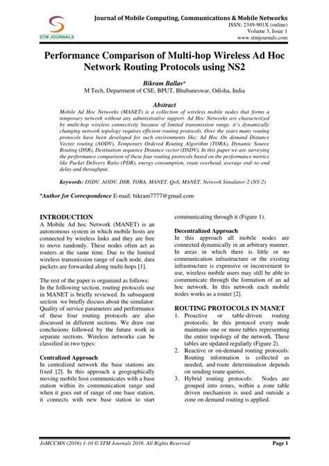 Pdf Performance Comparison Of Multi Hop Wireless Ad Hoc Network