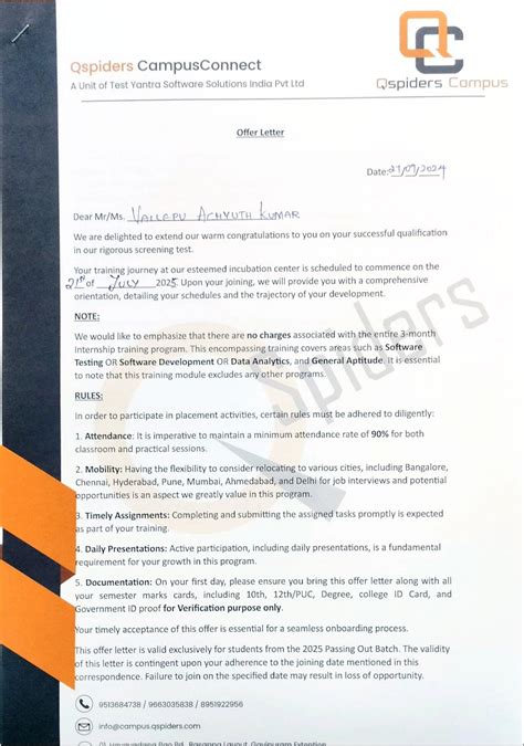 Offerletter Careerjourney Qspiders Newopportunities