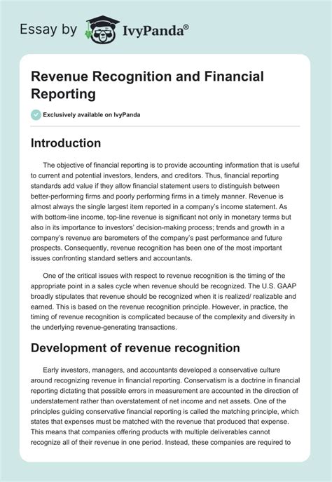 Revenue Recognition And Financial Reporting 889 Words Research