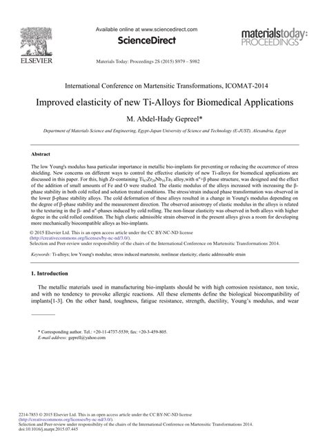 Pdf Improved Elasticity Of New Ti Alloys For Biomedical Applications