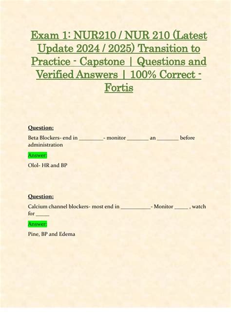 Exam 1 Nur210 Nur 210 Latest Update 2024 2025 Transition To Practice Capstone