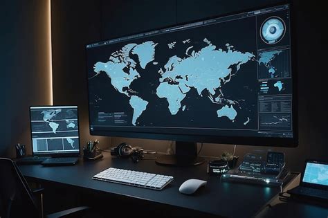 premium photo pan around view of modern computer monitor with world