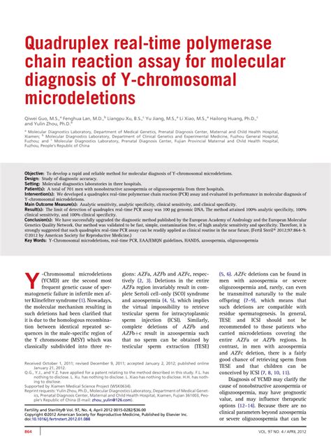 Pdf Quadruplex Real Time Polymerase Chain Reaction Assay For Molecular Diagnosis Of Y