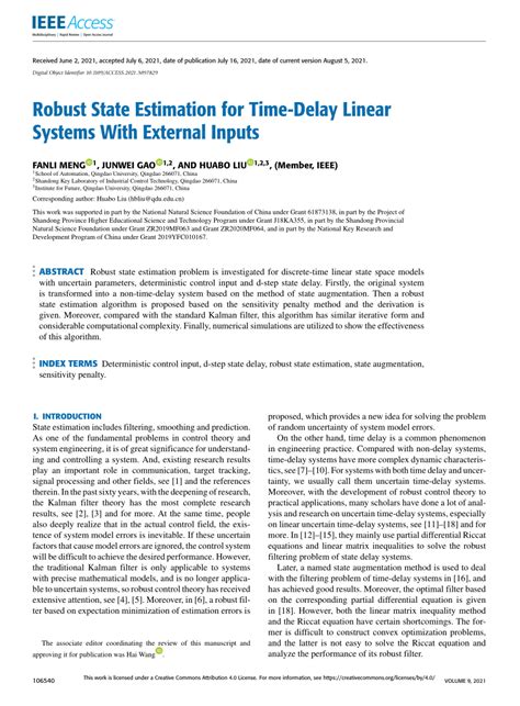 Pdf Robust State Estimation For Time Delay Linear Systems With External Inputs