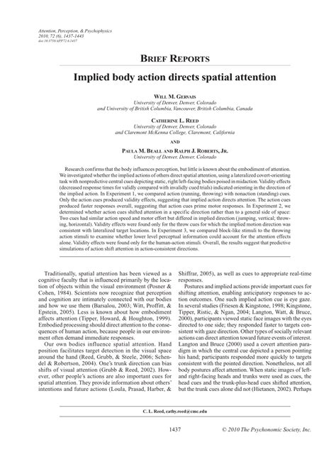 Pdf Implied Body Action Directs Spatial Attention