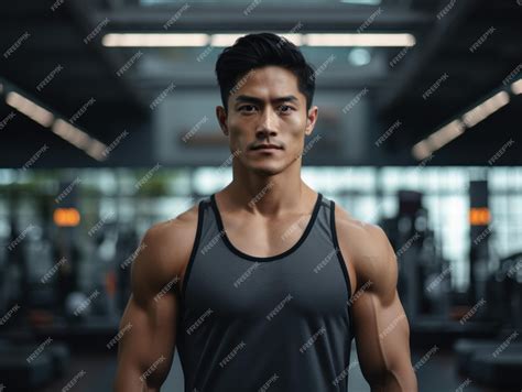 Premium Photo Muscular Asian Young Man In Gym Showing Muscles Fitness