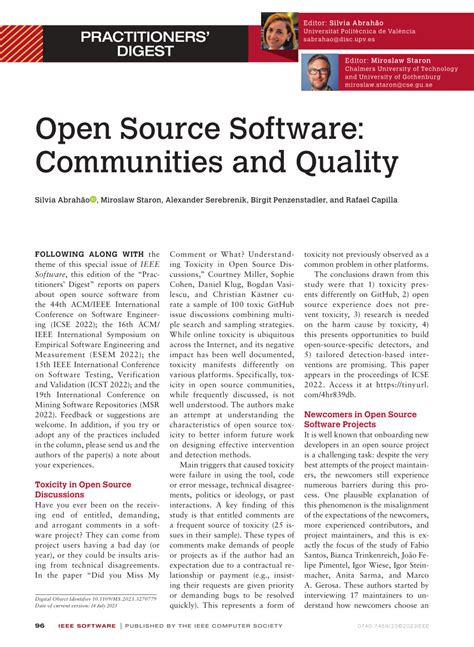 Pdf Open Source Software Communities And Quality