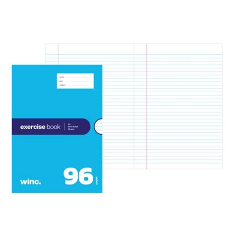 Winc Exercise Book A4 8mm Ruled 56gsm Red Margin 96 Pages Winc