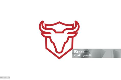 창조적 인 빨간 방패 황소 로고 디자인 상징 벡터 일러스트 방패에 대한 스톡 벡터 아트 및 기타 이미지 방패 황소 공격성
