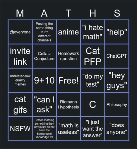Math Discord New User Bingo Card