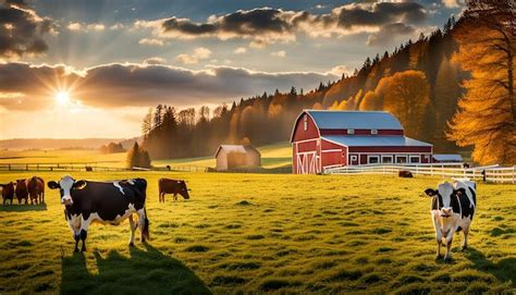 Countryside Landscape With Farm And Cows In Corral Premium Ai
