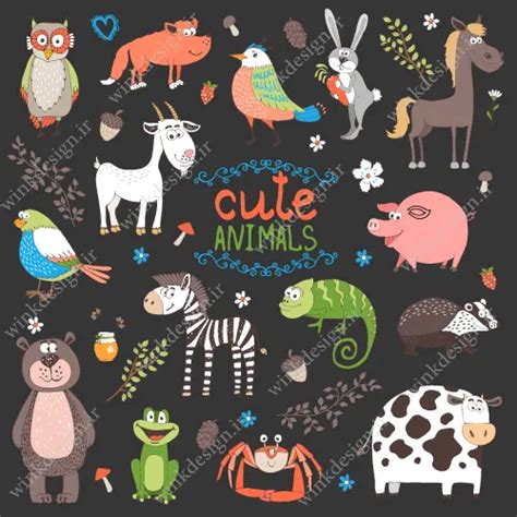 مجموعه 15 وکتور کودکانه حیوانات Wink Design