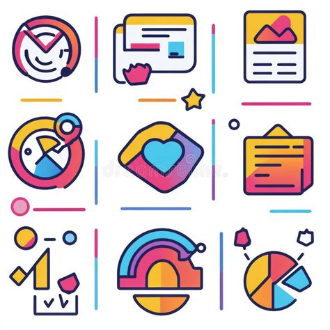 Visual Collection Of Colorful Digital Icons Showcasing Various Design Elements And Data