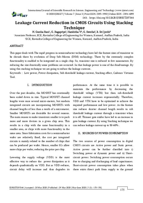 Pdf Leakage Current Reduction In Cmos Circuits Using Stacking Technique