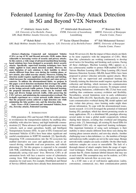 Pdf Federated Learning For Zero Day Attack Detection In 5g And Beyond V2x Networks