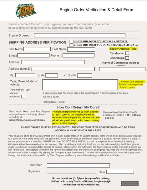 Titan Engine Jeep Authorization Form Titan Engines