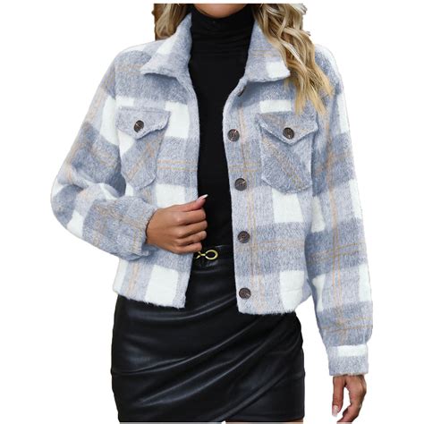 Uppada Plaid Open Front Jackets For Women Business Casual Lapel Collar
