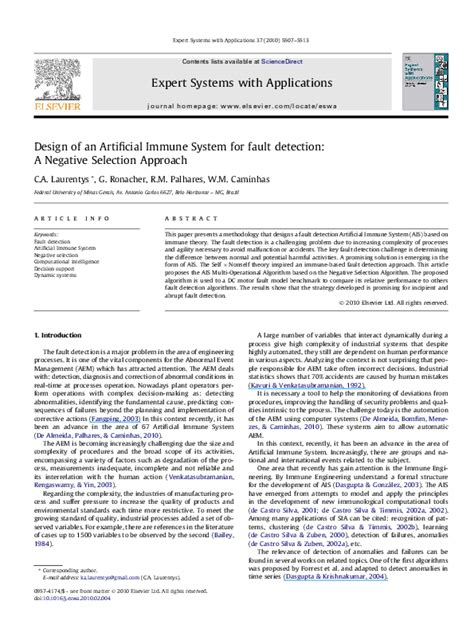 Pdf Design Of An Artificial Immune System For Fault Detection A
