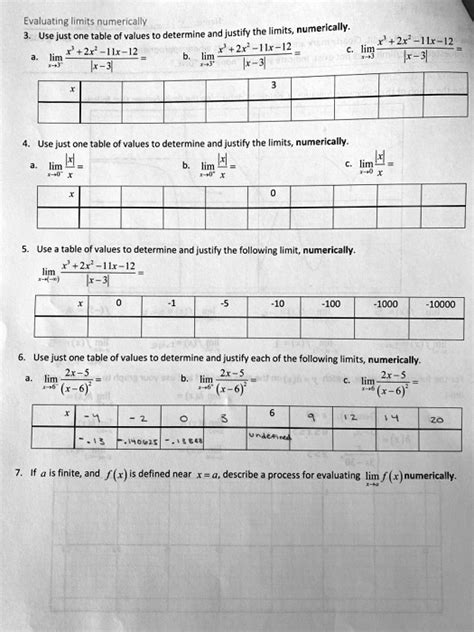 Solved Text Evaluating Limits Numerically Use Just One Table Of