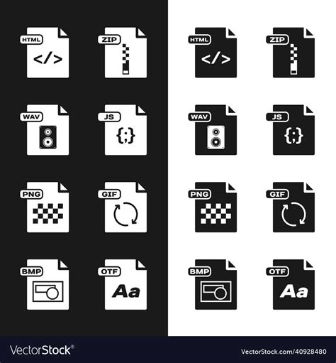 Set Js File Document Wav Html Zip Png Vector Image