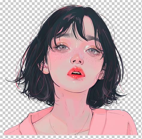 Blush Illustrated Girl Portrait With Soft Expression Png Clipart