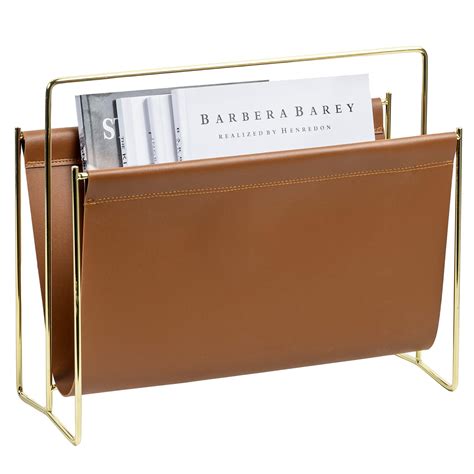 Myt 15 Inch Modern Brown Leatherette And Brass Plated Metal Magazine