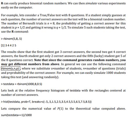 Solved R Can Easily Produce Binomial Random Numbers We Can