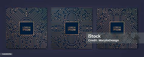 고급 커버 템플릿의 벡터 세트 사각형 라인 아트 데코 패턴 플래카드 배너 전단지 프레젠테이션 및 카드를 위한 디자인 요소 0명에 대한 스톡 벡터 아트 및 기타 이미지