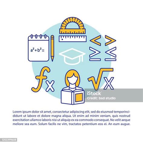 코스 대수 기사 페이지 벡터 템플릿의 수업 브로셔 잡지 선형 아이콘과 텍스트 상자소책자 디자인 요소 인쇄 디자인 텍스트 공간이 있는 개념 그림 개념에 대한 스톡 벡터 아트