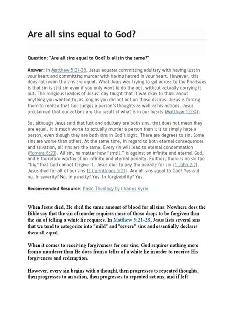 Understanding Sins Equality In The Bible Pdf Religion And Spirituality